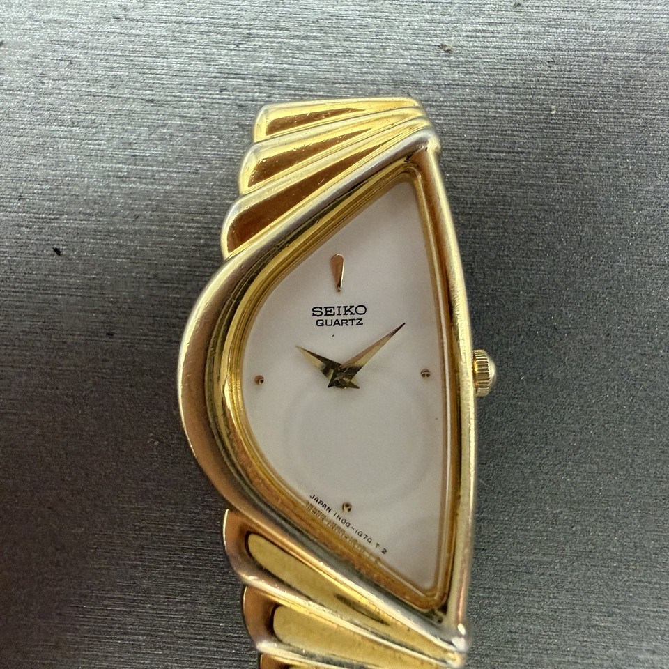 Seiko Half Moon Watch Women 20mm White Dial Gold Tone READ ...