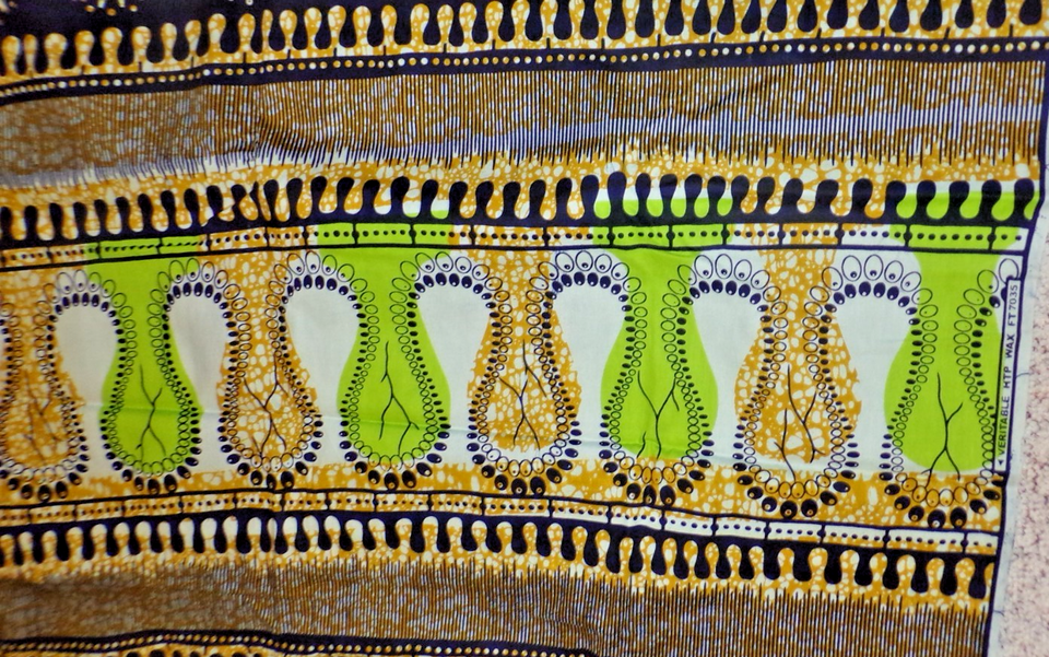 HTP REAL WAX AFRICAN PRINT FABRIC ABSTRACT MOTIF BLUE GOLD LIME GREEN 5 ...