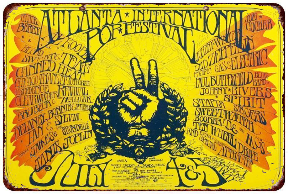 1969 Atlanta International Pop Festival Event Poster Vintage Metal sign ...