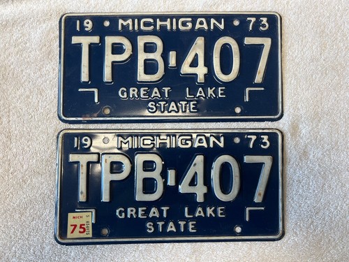 Pair 1973 Michigan License Plate Tag TPB 407 - Man Cave - Collectible ...