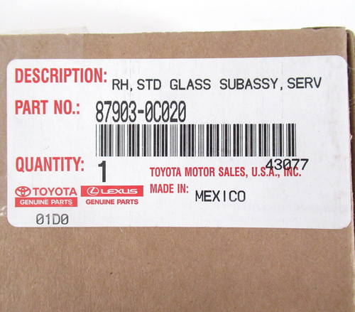 Genuine Toyota 87903-0C020 Passenger RH Mirror Glass 07-20 Tundra 08-17 ...