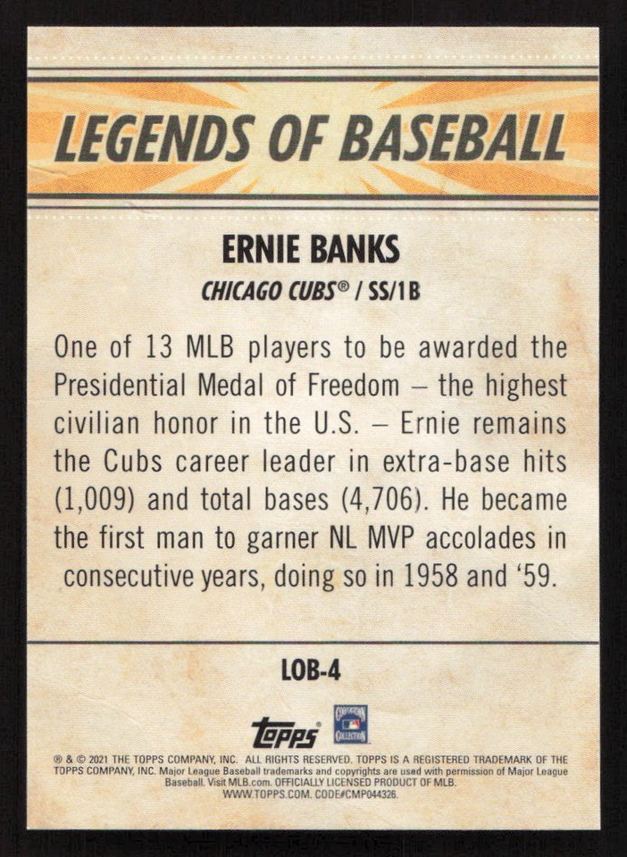 2021 Topps Opening Day Ernie Banks Legends of Baseball #LOB-4 Card | eBay