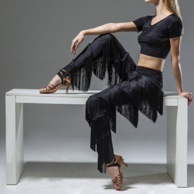 Ladies Fringe Dance Pants Latin Rumba Cha Cha Samba Belly Trousers ...
