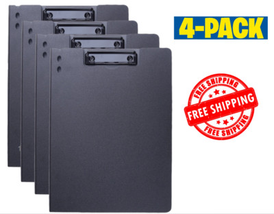 4 PCS Black Foldable Plastic Clipboard Vertical Opening with Protective ...