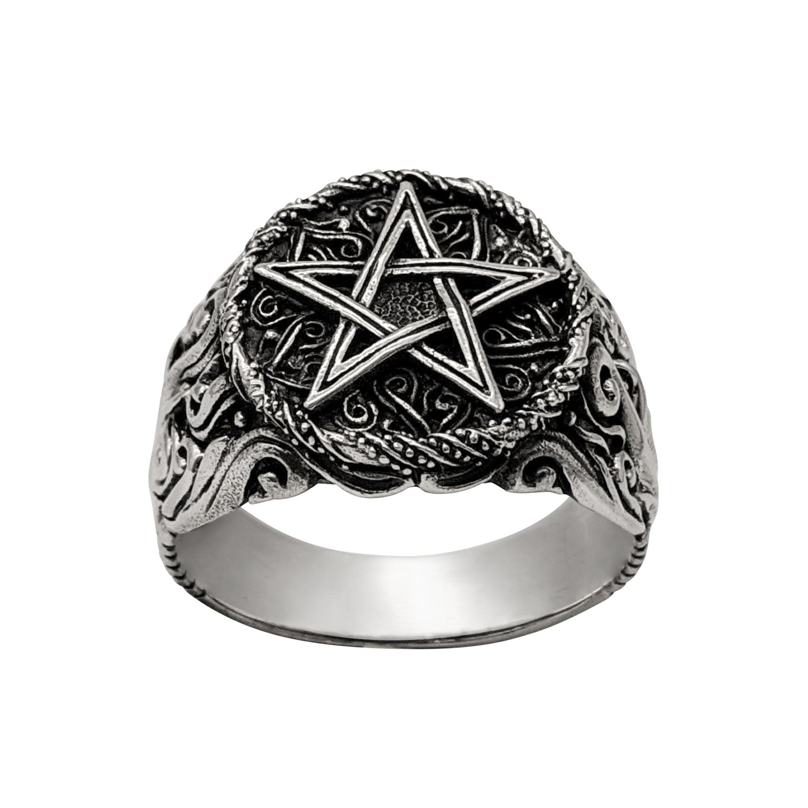 Signet Ring Sterling Silver Chunky Goth Fire Pentacle Pentagram ...