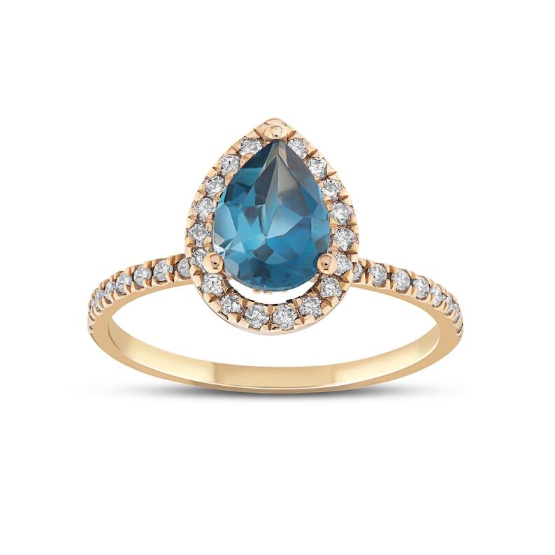 Natural London Blue Topaz Real Diamonds Stone Women Ring 14k Gold ...