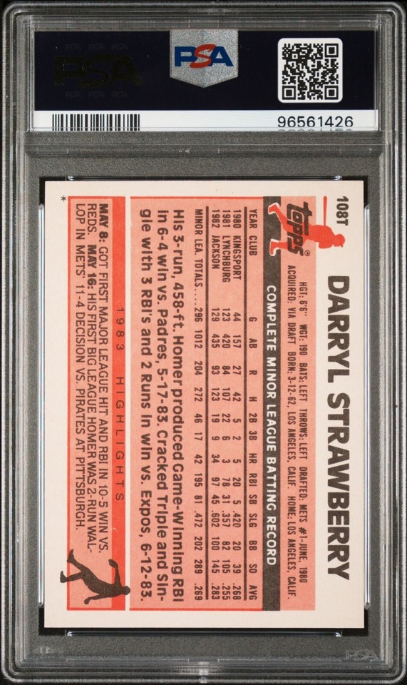 1983 Topps Traded #108T Darryl Strawberry Rookie Mets (RC) HOF * PSA 10 ...