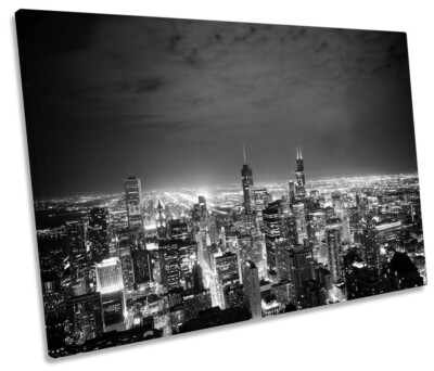 Chicago Skyline Cityscape B&W CANVAS WALL ART Picture Print | eBay UK
