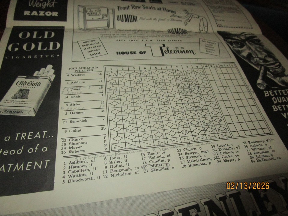 September 26 1950 Boston Braves Baseball Program vs. Philadelphia ...