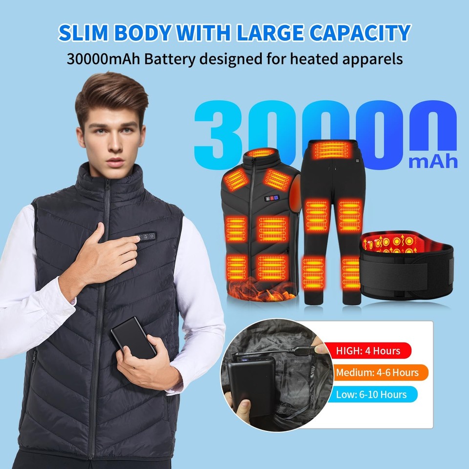 MOSILA 30000mAh Heated Vest Battery Pack 7.4V Heating Vest Battery Bank ...