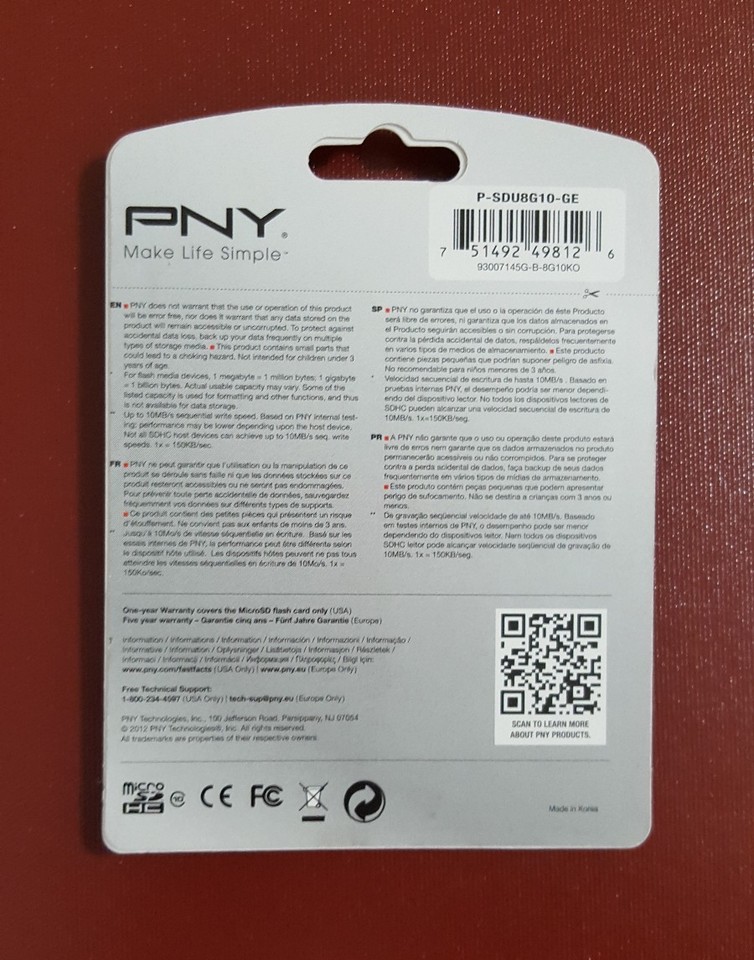 PNY MicroSDHC 8 GB Memory Card + SD Adapter Professional Class 10 ...
