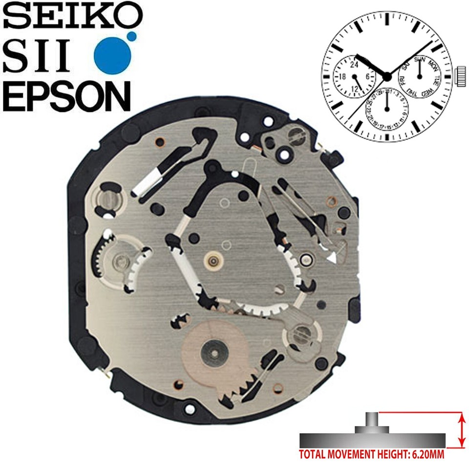 New Japan Seiko SII / TMI / Epson VX7J Watch Movement, 12 3/4 Ligne, 3 ...