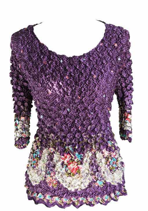 Women's Popcorn Blouse Long Sleeve Floral Print Top Expandable One Size ...