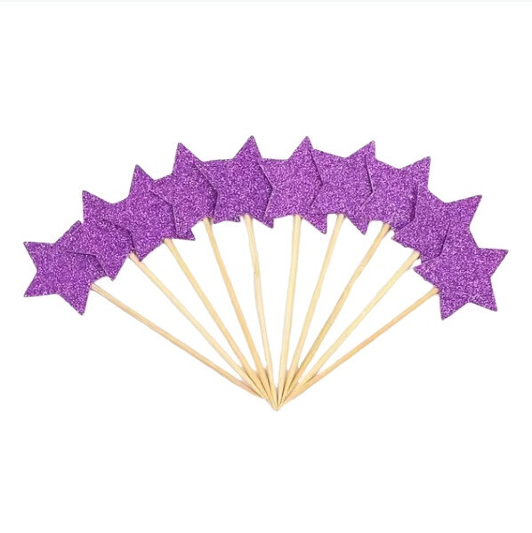 10 x Glitter Star Cake Toppers Star Cake Decorations Birthday Party ...