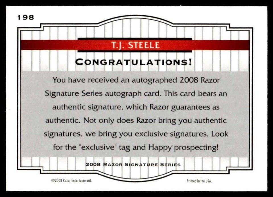 2008 Razor Signature Series T.J. Steele Auto #198 Houston Astros /499 ...