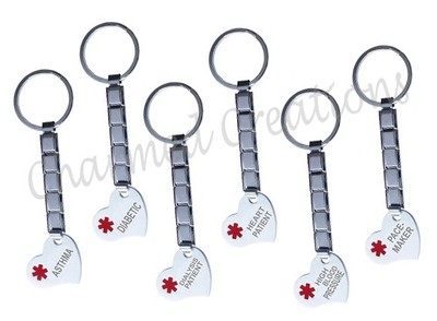 9mm Italian Charm Medical Alert Key Chain With Stainless Steel Modular ...