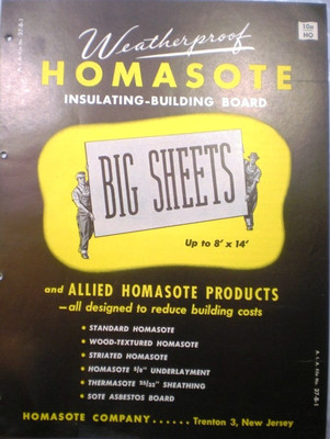 1952 HOMASOTE Sote ASBESTOS Fireproof Board Catalog Mesothelioma DUST ...