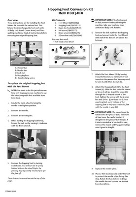 Baby Lock BLQ-HFK Hooping Foot Conversion Kit Manual Reprint | eBay