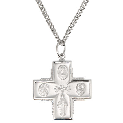 Sterling Silver Four Way Medal Four Way Cross Pendant Necklace | eBay