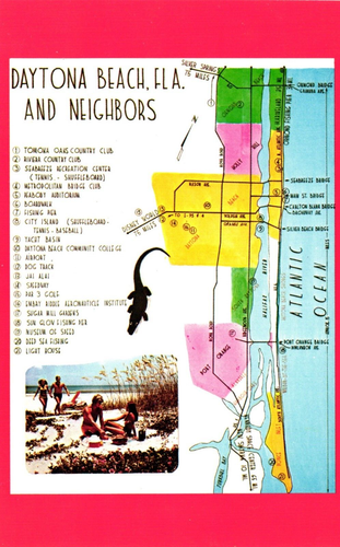 Postcard map of Daytona Beach Florida and Neighbors | eBay