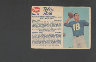 1962 Post Canadian Football Card #46 Tobin Rote-Toronto Argonauts G-Vg ...