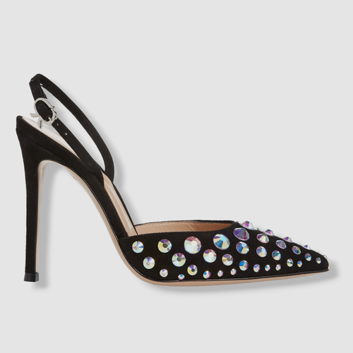 $1345 Gianvito Rossi Womens Black Spectra Crystal Slingback Pump Heels ...