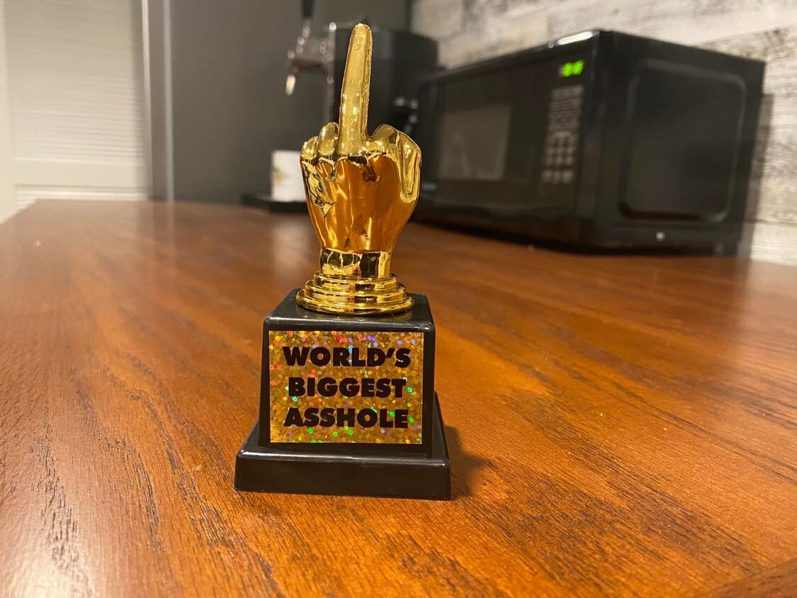 World's Biggest AS%HO#E Trophy Middle Finger F-U- Golden Award - Joke ...
