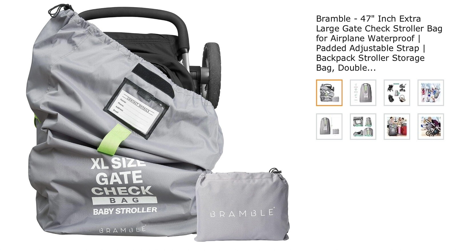 Bramble 47" Inch Extra Large Gate Check Stroller Bag for Airplane ...