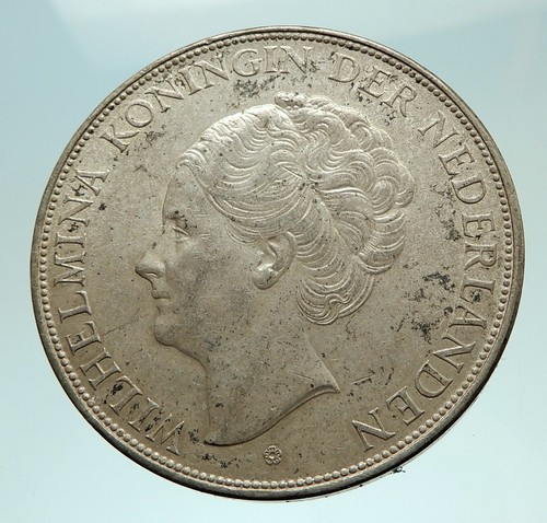 1939 Netherlands Queen WILHELMINA 2.5 Gulden Authentic DUTCH Silver ...