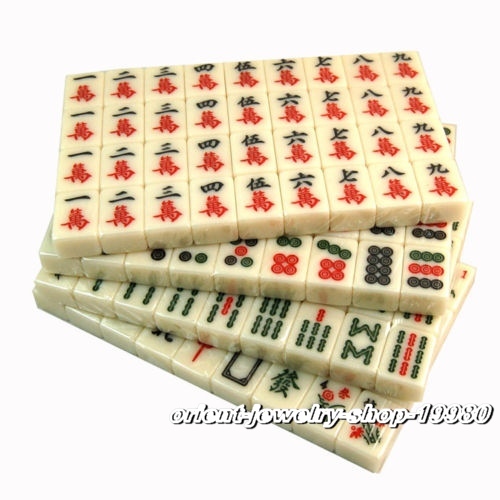 144 Chinese Mah-Jong Set W/ Portable Retro Mahjong Dragon Phoenix Box ...
