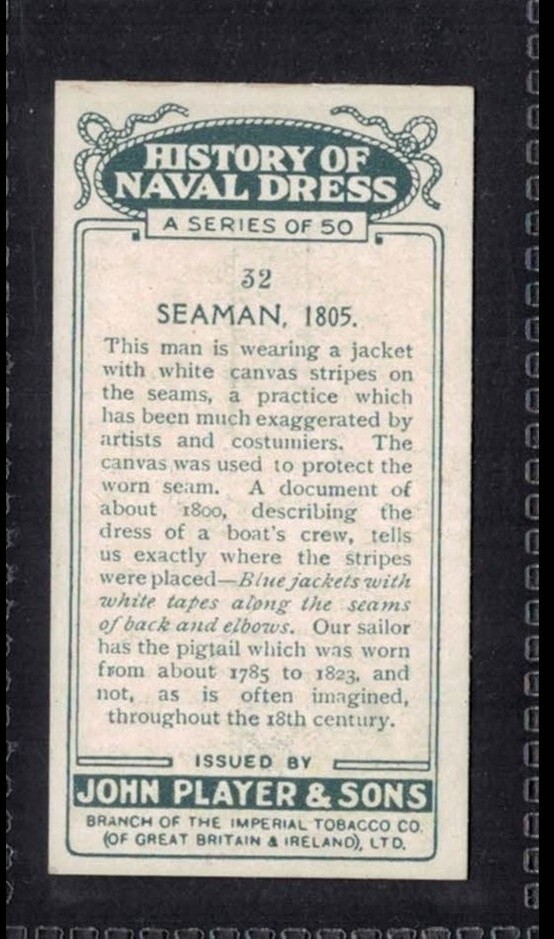 NAVAL UNIFORM - SEAMAN, 1805 - 90 + year old UK Card # 32 | eBay