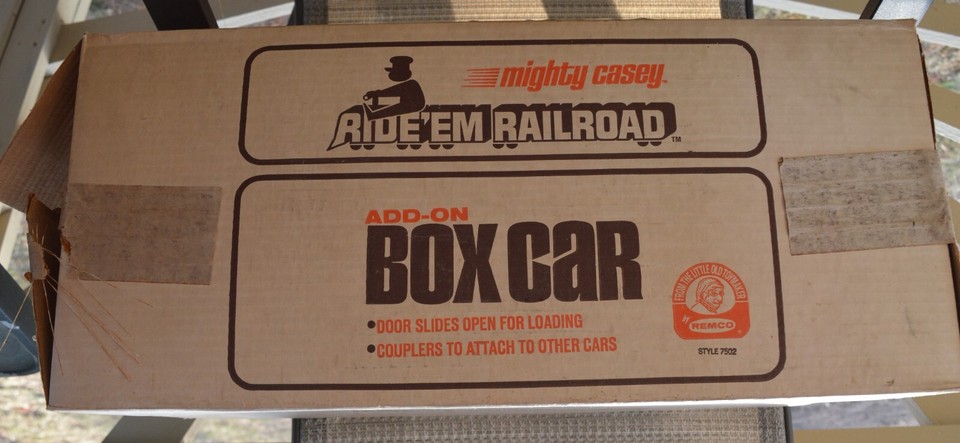 1969 BLUE Mighty Casey Passenger Train Car w/ ORIG. BOX REMCO RIDE-ON ...