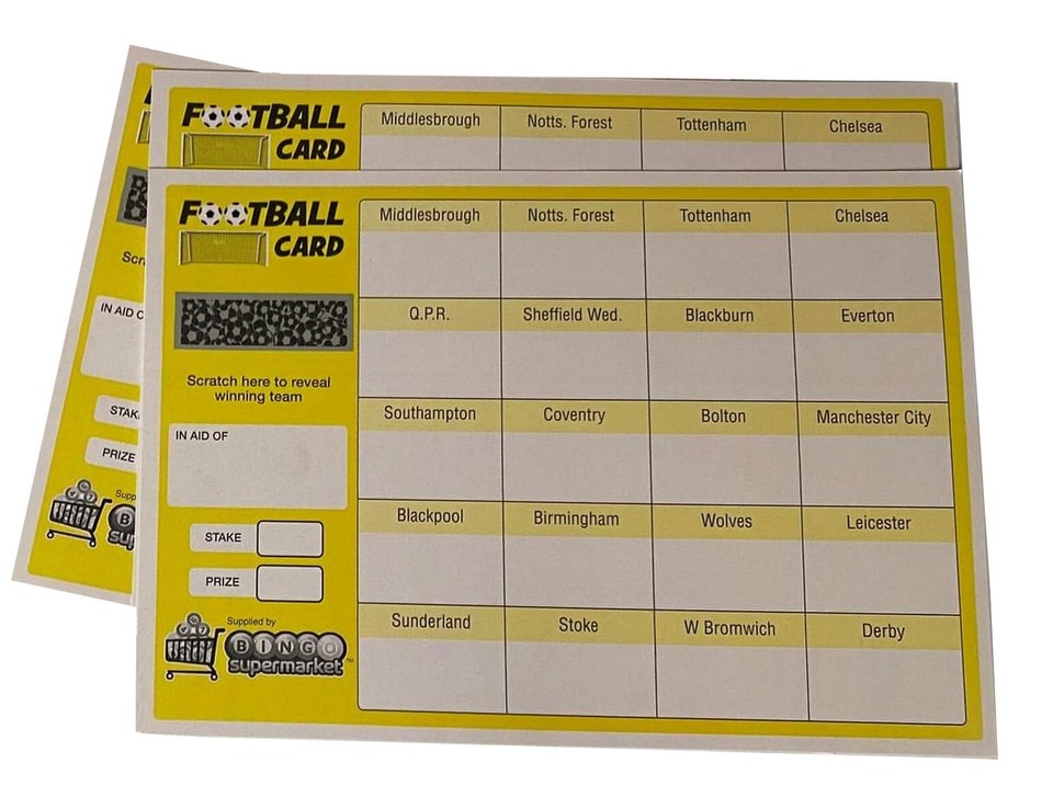 FOOTBALL SCRATCH CARDS 20 30 40 50 and 80 Team Fundraising A5 Card ...
