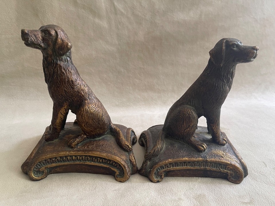 Bronze Look Gilded Sitting Dog Bookends Golden Retriever Pair 7 ...