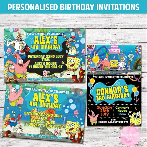 Personalised SPONGEBOB PATRICK Birthday Party Invitations Invites Photo ...