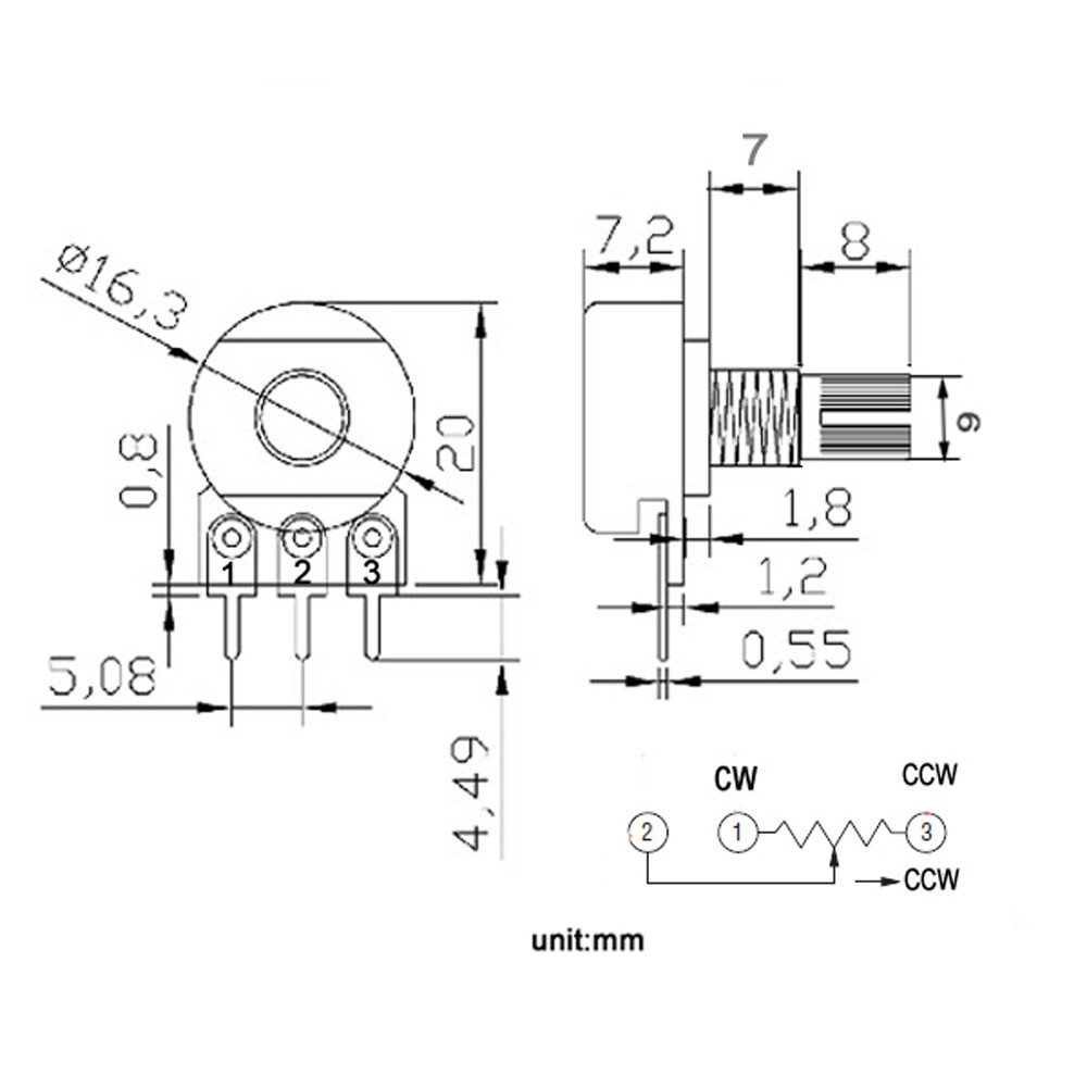 B100k Potentiometer 5 Pin 10pcs B50K 50K Ohm Linear Taper Rotary ...