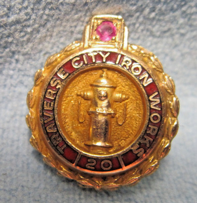Traverse City 20 year IRON WORKS ~ Enameled 10k Yellow Gold & RUBY ...