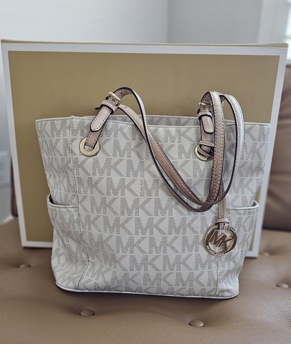 MICHAEL KORS Womens Ivory Signature Logo Adjustable Double Handles Tote ...
