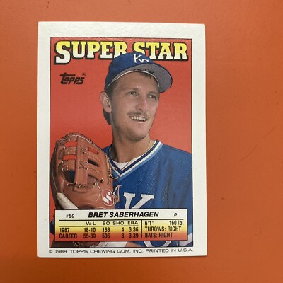 Bret Saberhagen Topps 1988 Super Star Card #60 w sticker #19 on back | eBay