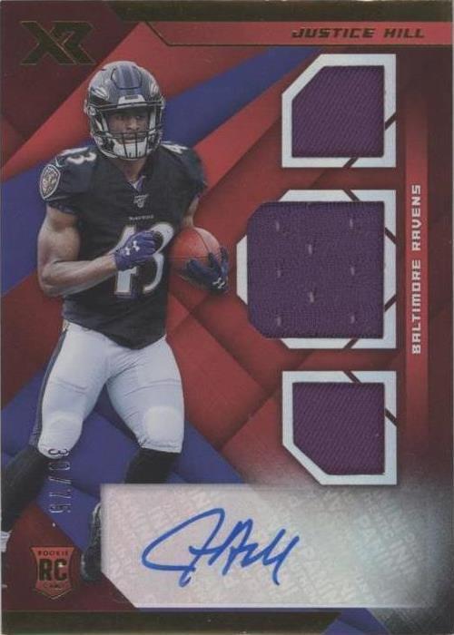 2019 Panini XR - Rookie Triple Swatch Autographs Justice Hill #229 Red ...
