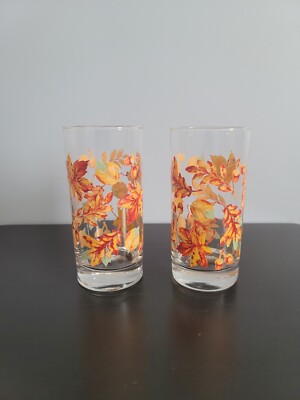 Set of 2 Crisa Fall Autumn Harvest Leaves 6" Highball Tumbler Glass ...