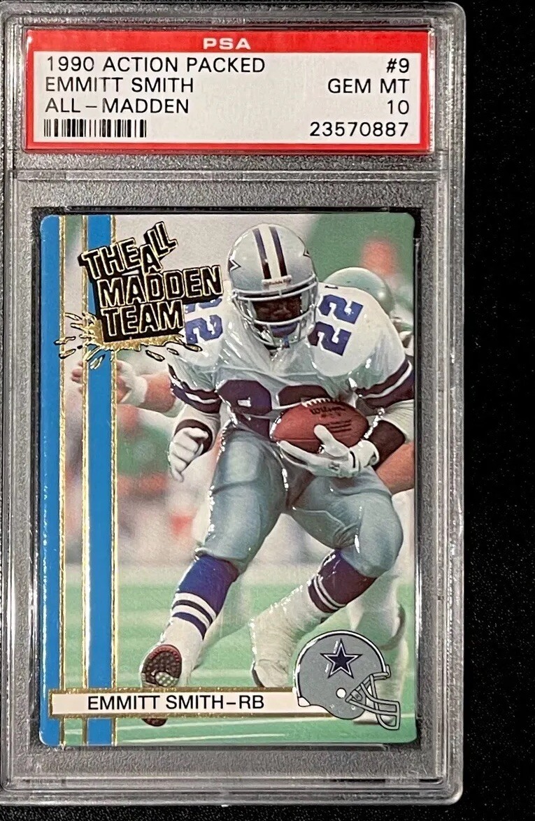 1990 Emmitt Smith Rookie Card. Action Packed #9. “ALL MADDEN TEAM” PSA ...