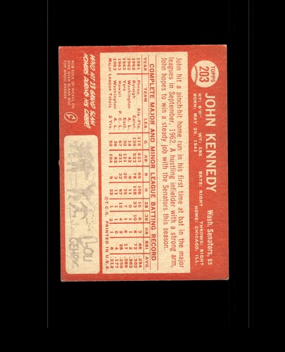 1964 Topps 203 John Kennedy RC VG-EX #D1,423057 | eBay