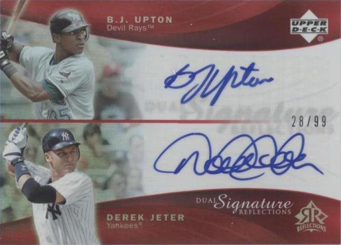 2005 Upper Deck Reflections - Dual Signature Reflections Derek Jeter, B.J. Upton #BUDJ Red /99 ...