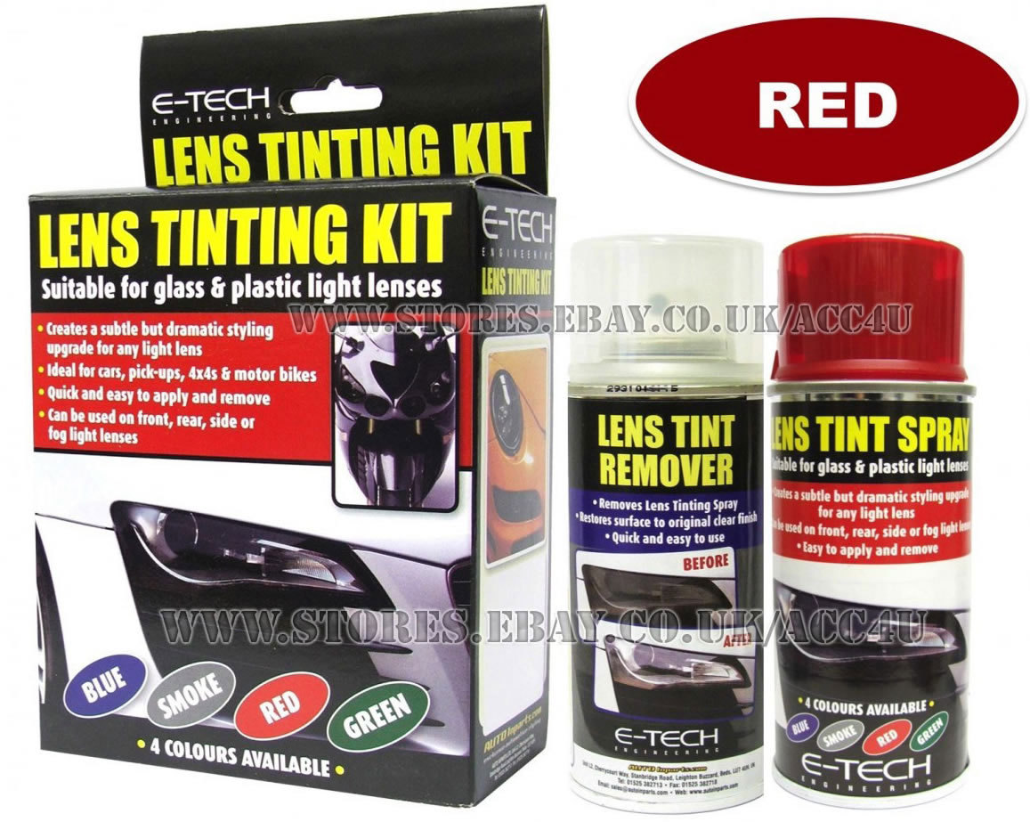 E-Tech Red Lens Tint Tinting Spray Kit For Car Glass Plastic Light Lamp ...