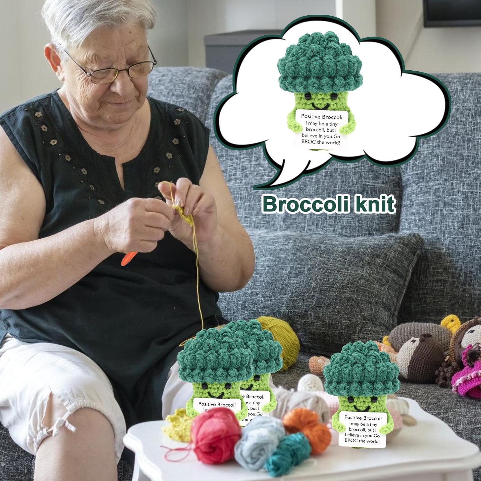 Positive Broccoli Crochet Doll - Knitted Support Vegetable ...
