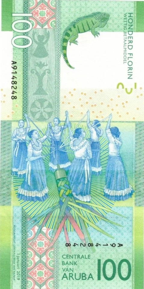 2019 100 Florin Circulated Banknote. Aruba 100 Florin Currency AWG bill ...