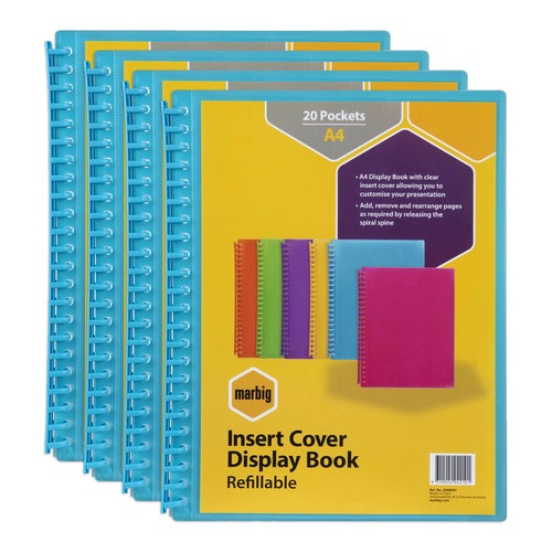 4PK Marbig 20-Pocket A4 Refillable Clearview Display Book - Translucent ...
