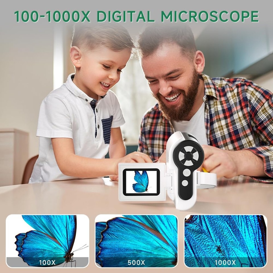 Microscope for Kids, [3-in-1] 1000X Handheld Mini Scope with 2" LCD ...