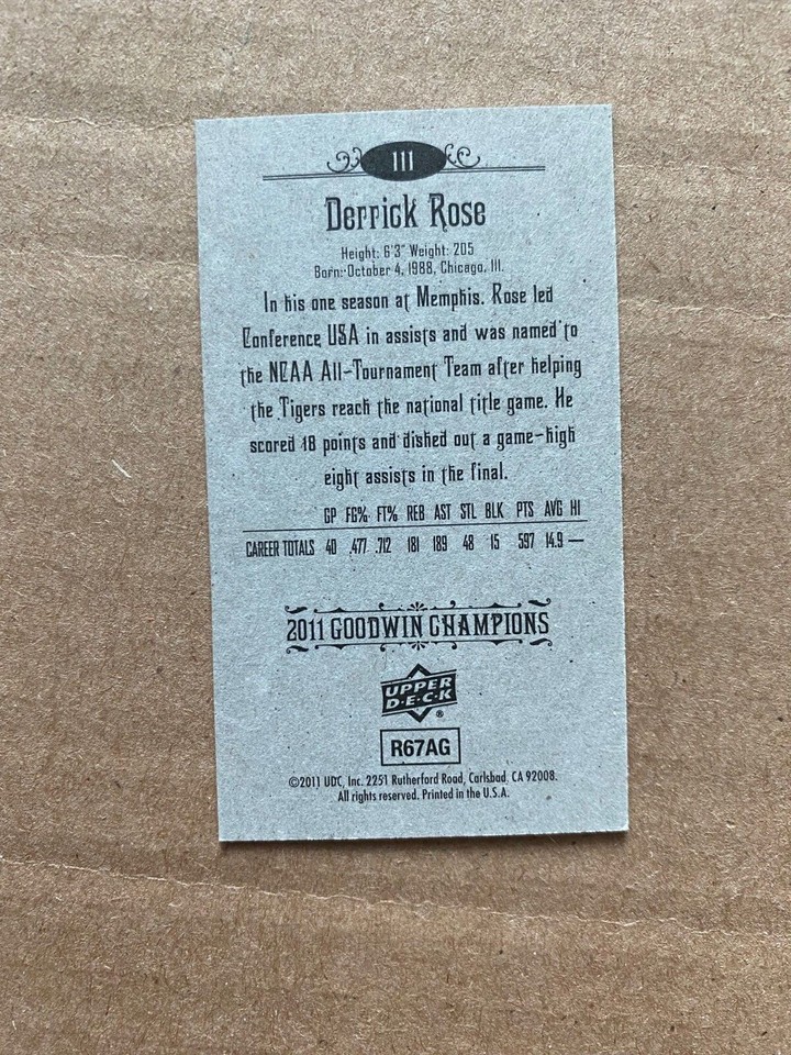 DERRICK ROSE 2011 Goodwin Champions Mini #111 MEMPHIS TIGERS CHICAGO ...